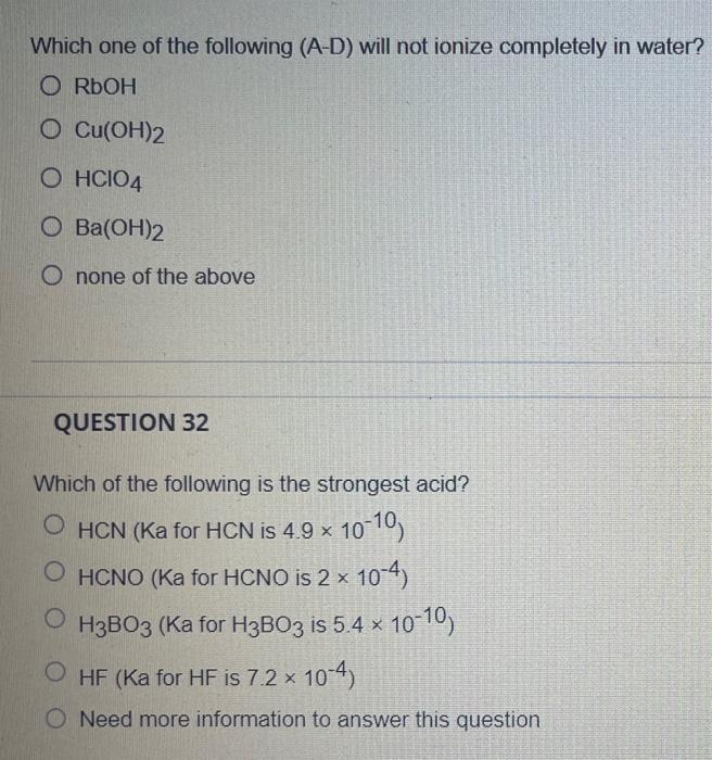 Solved Which one of the following (A-D) will not ionize | Chegg.com