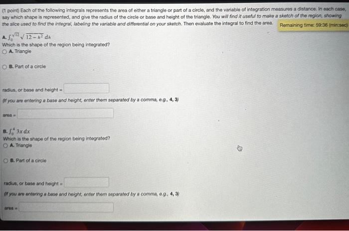 Solved (1 point) Each of the following integrals tepresents | Chegg.com