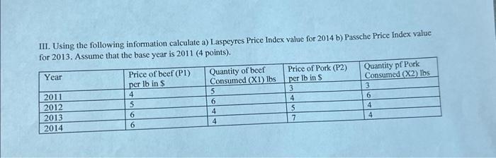 Solved III. Using the following information calculate a) | Chegg.com