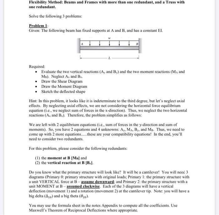 Solved Flexibility Method: Beams and Frames with more than | Chegg.com
