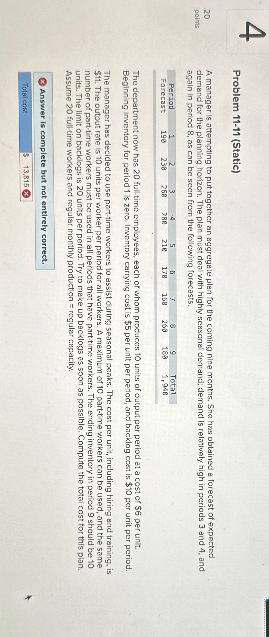 Solved 4Problem 11-11 (Static)20 ﻿pointsA manager is | Chegg.com