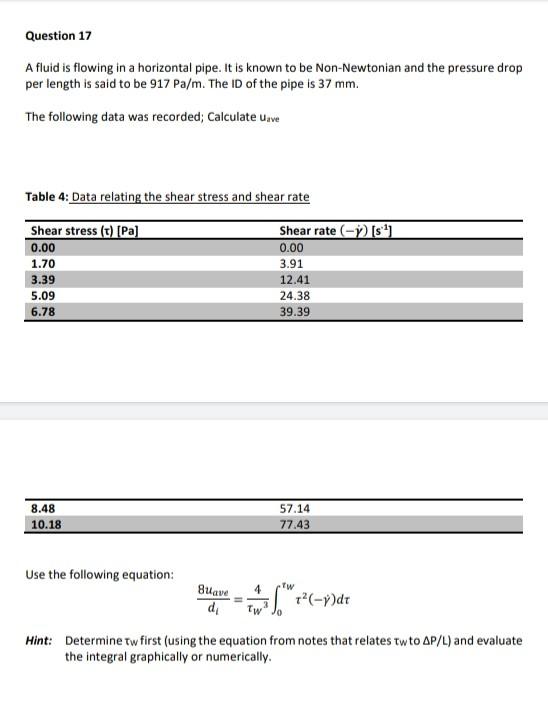 Solved Question 17 A fluid is flowing in a horizontal pipe. | Chegg.com