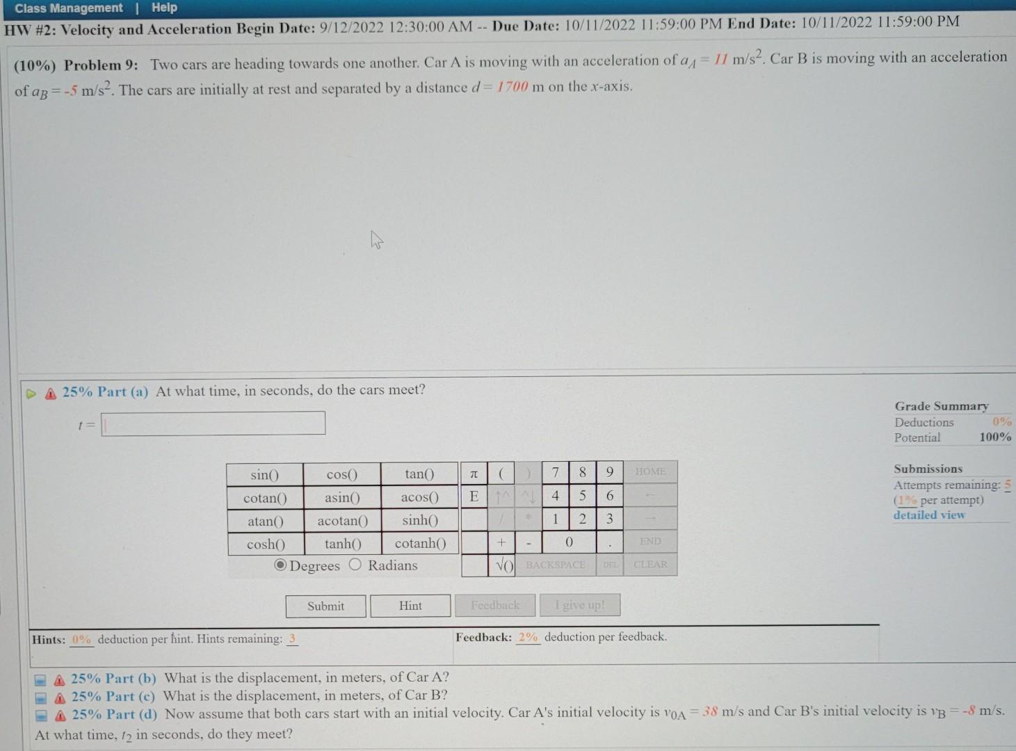 Solved (10\%) Problem 9: Two cars are heading towards one | Chegg.com