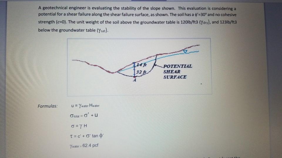 Solved A geotechnical engineer is evaluating the stability | Chegg.com