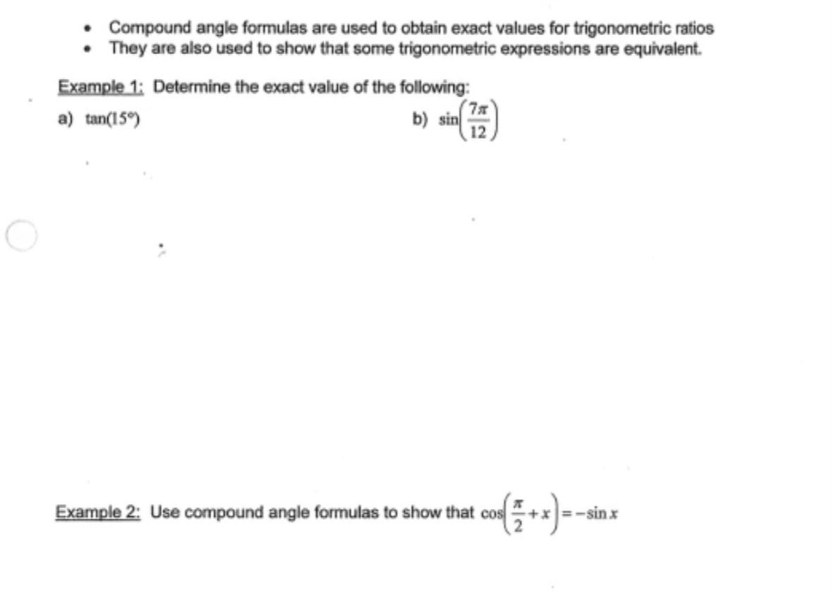 Solved Compound angle formulas are used to obtain exact | Chegg.com