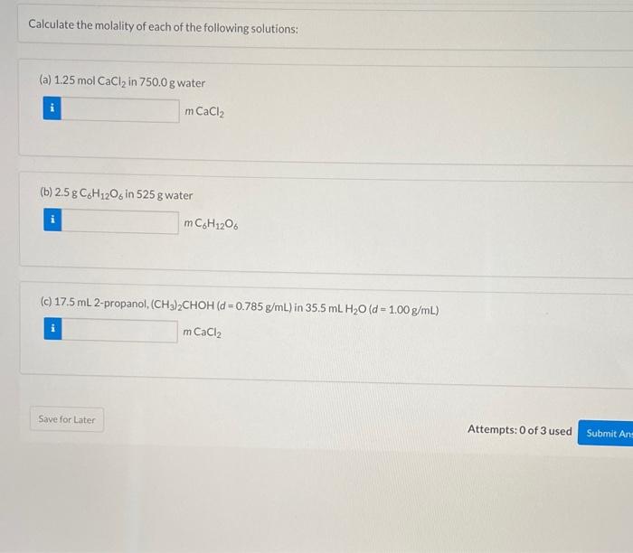 Solved Calculate the molality of each of the following | Chegg.com