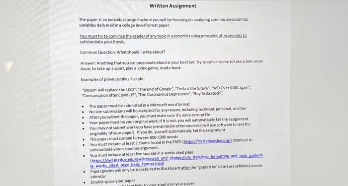 Written Assignment The paper is an individual project | Chegg.com