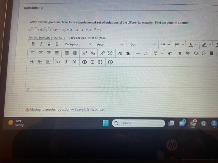 Solved Verify that the given functions form a fundamental | Chegg.com
