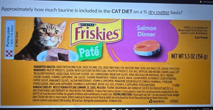 Solved Regarding the CAT FOOD label, what is the approximate | Chegg.com