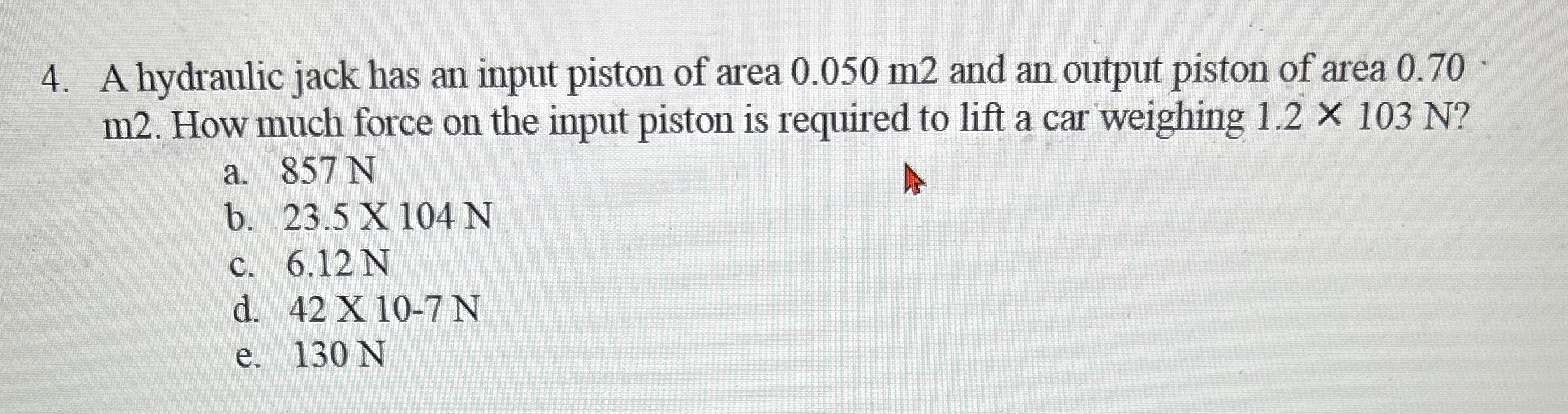Solved A hydraulic jack has an input piston of area 0.050 ﻿m | Chegg.com