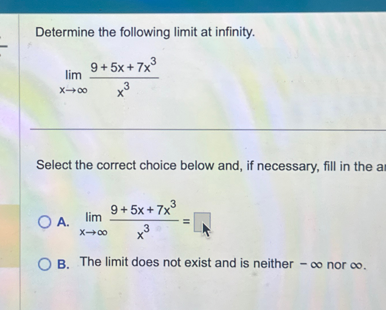 Solved Determine the following limit at | Chegg.com