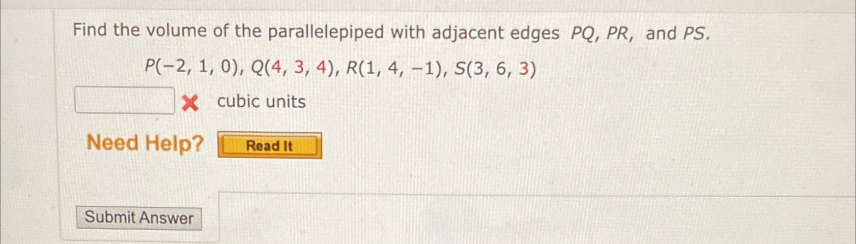 Solved Find the volume of the parallelepiped with adjacent | Chegg.com
