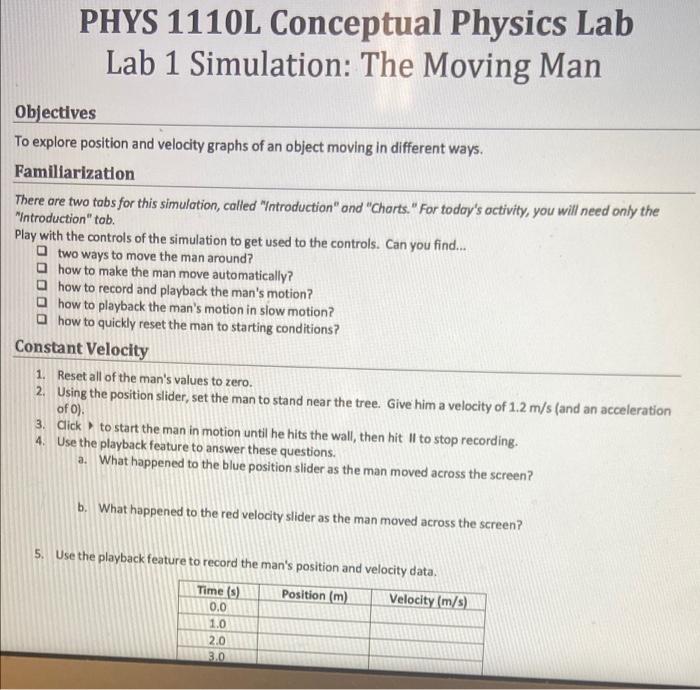 PHYS 1110L Conceptual Physics Lab Lab 1 Simulation: | Chegg.com