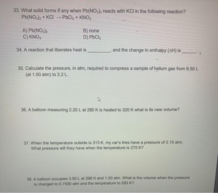 Solved 33. What solid forms if any when Pb(NO3)2 reacts with | Chegg.com