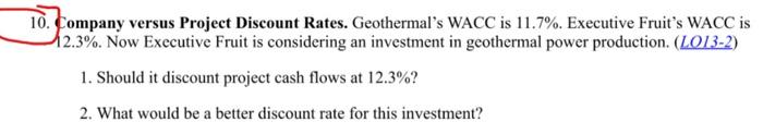 Solved 10. Company versus Project Discount Rates. | Chegg.com
