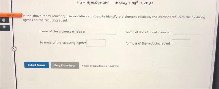 Solved Hg+H3AsO4+2H+ HAsO2+Hg2++2H2O In the above redox | Chegg.com