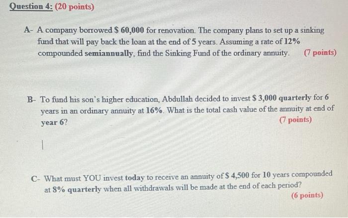 Solved Question 4 20 Points A A Company Borrowed