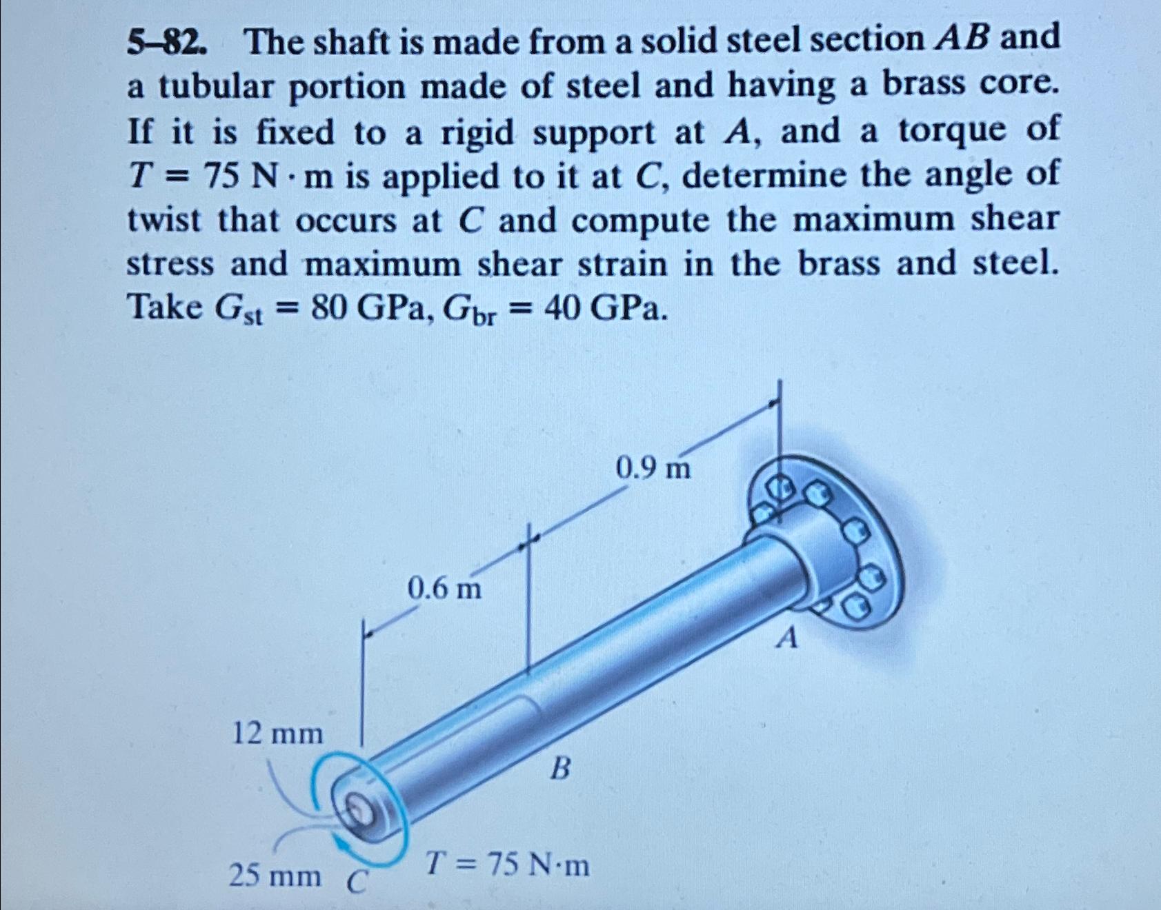 Solved 5-82. ﻿The shaft is made from a solid steel section | Chegg.com
