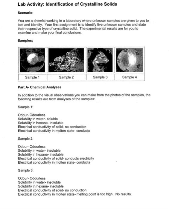 Solved Lab Activity: Identification of Crystalline Solids | Chegg.com