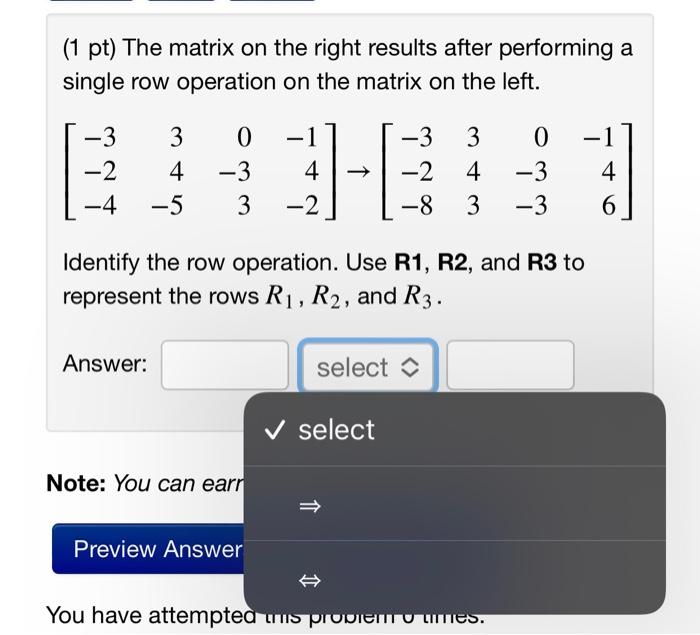 Solved (1 pt) Given the augmented matrix below, solve the | Chegg.com