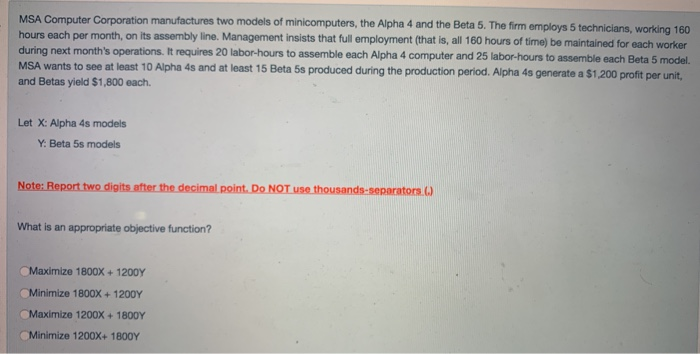 Solved MSA Computer Corporation manufactures two models of | Chegg.com