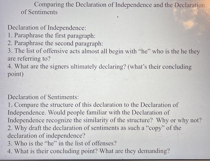Comparing the Declaration of Independence and the | Chegg.com