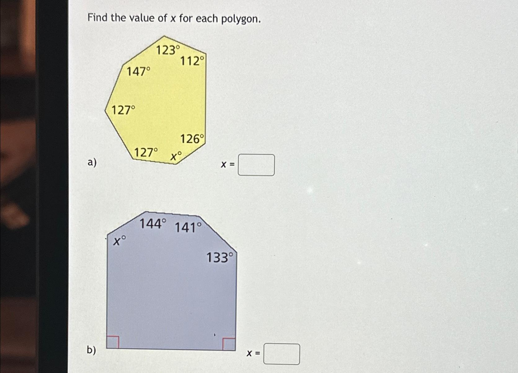 Solved Find the value of x ﻿for each polygon.r=l= | Chegg.com