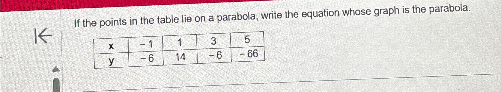 Solved If the points in the table lie on a parabola, write | Chegg.com