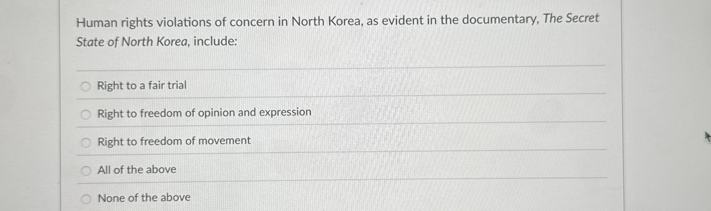 Solved Human rights violations of concern in North Korea, as | Chegg.com