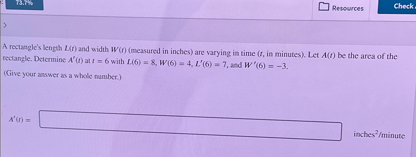 Solved ResourcesA rectangle's length L(t) ﻿and width | Chegg.com
