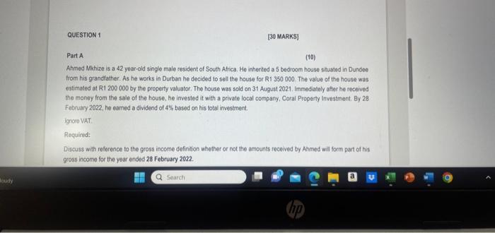 Solved Part A (10) Ahmed Mkhize is a 42 year-old single male | Chegg.com
