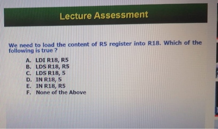 Solved Lecture Assessment We need to load the content of R5 | Chegg.com