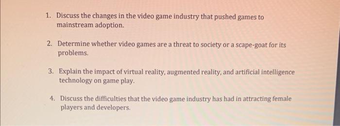 1. Discuss the changes in the video game industry | Chegg.com