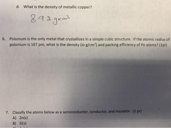 Solved 5. Copper crystallizes in the face-centered cubic | Chegg.com