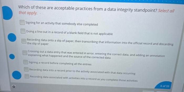 Solved Which of these are acceptable practices from a data | Chegg.com