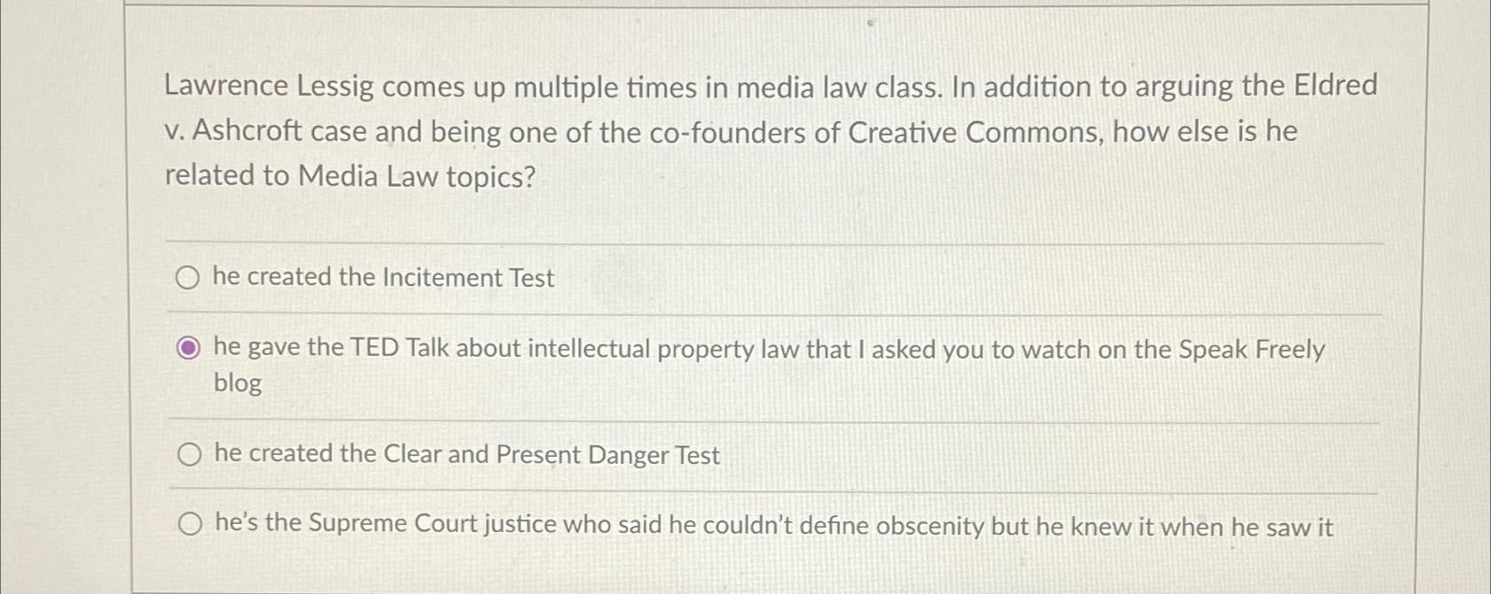 Solved Lawrence Lessig comes up multiple times in media law | Chegg.com