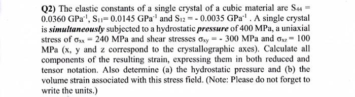 Solved Q2) The elastic constants of a single crystal of a | Chegg.com