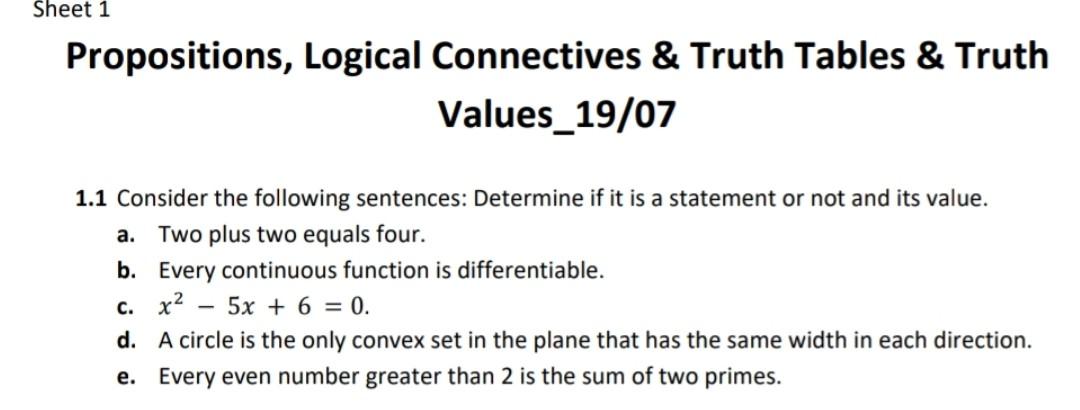 Propositions, Logical Connectives \& Truth Tables \& | Chegg.com