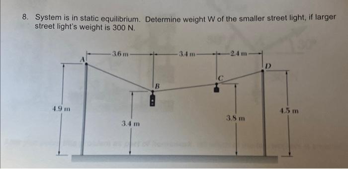 Solved 8. System is in static equilibrium. Determine weight | Chegg.com