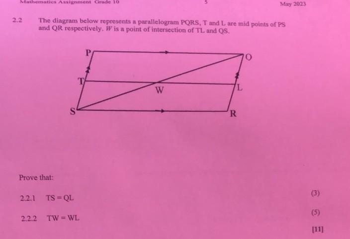 Solved 2.2 The diagram below represents a parallelogram | Chegg.com