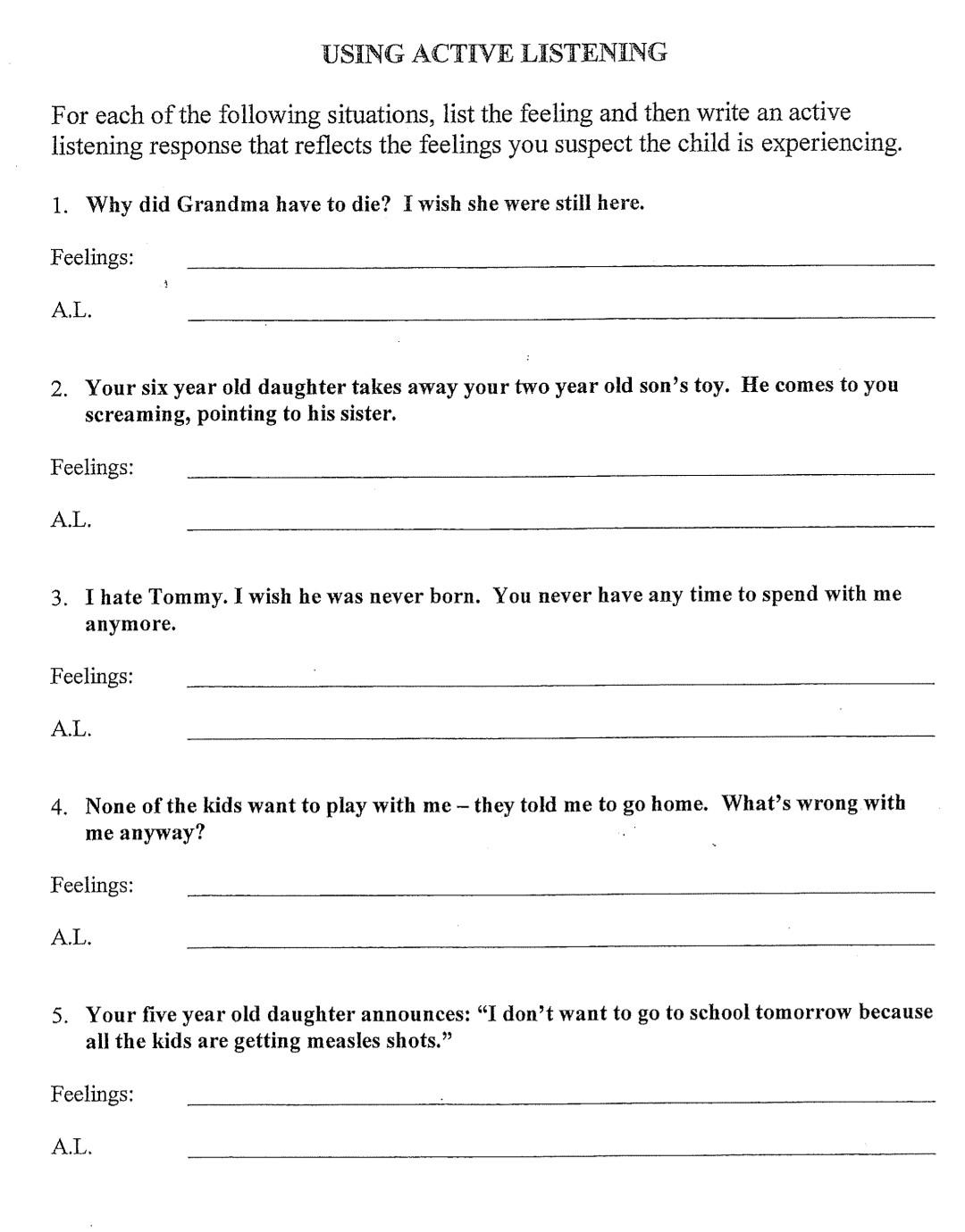 USING ACTIVE LISTENING For each of the following | Chegg.com