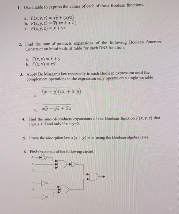 1. Use a table to express the values of each of these | Chegg.com