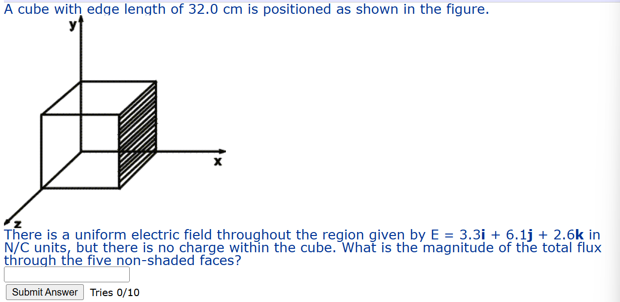 Solved A cube with edge length of 32.0 cm is ﻿positioned as | Chegg.com