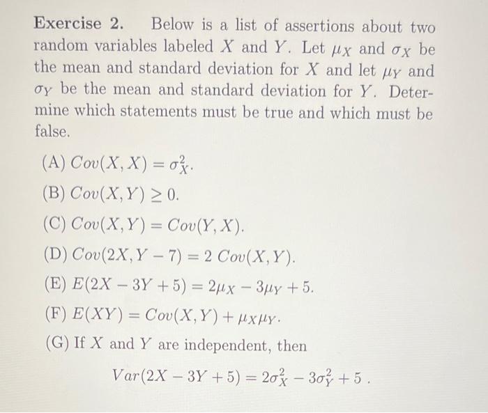 Solved Exercise 2. Below is a list of assertions about two | Chegg.com
