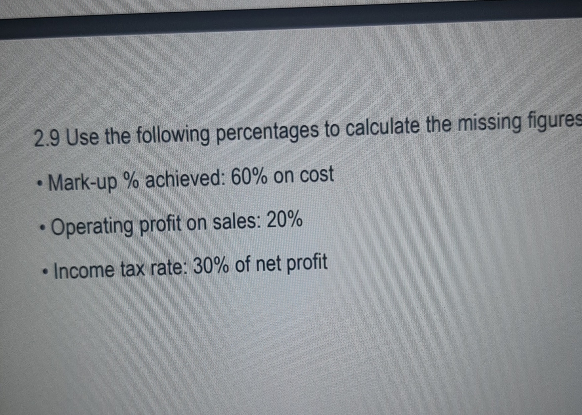 Solved use the following percentage 2.9 ﻿Use the following | Chegg.com