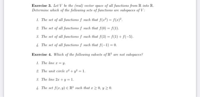 Solved Exercise 3. Let \\( V \\) be the (real) vector space | Chegg.com