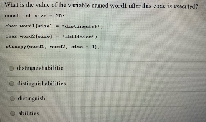 Solved What is the value of the variable named word1 after | Chegg.com
