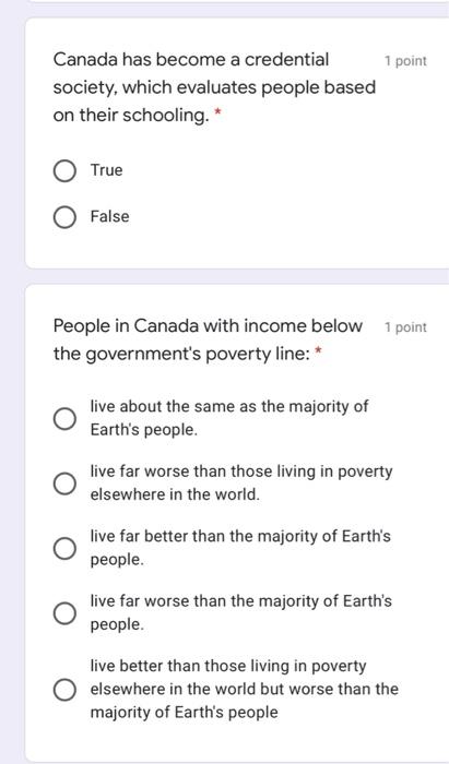 Solved 1 point Canada has become a credential society, which | Chegg.com