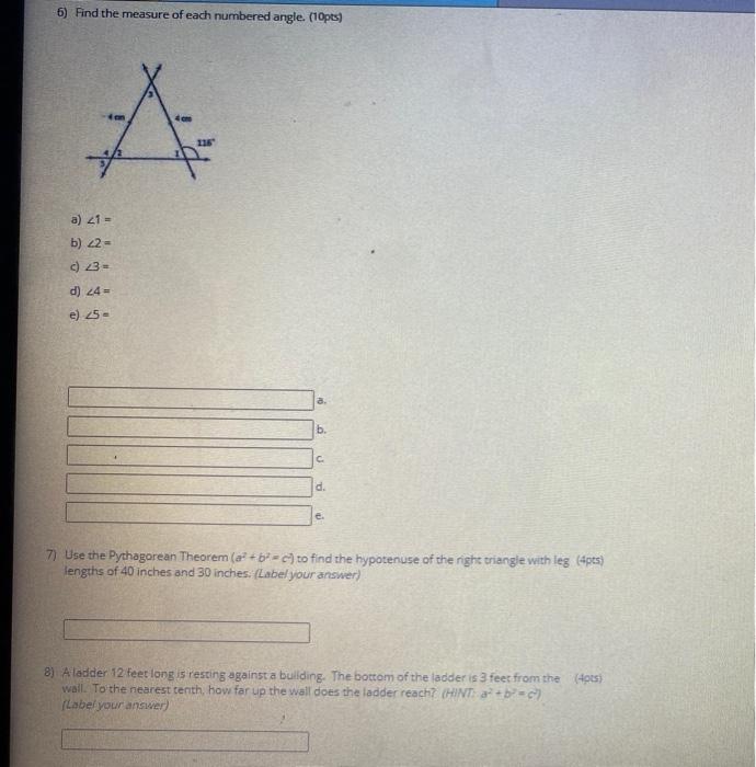 Solved 6) Find the measure of each numbered angle. (10pts) | Chegg.com