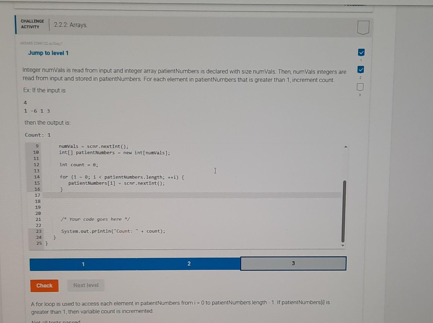 CHALLENGE ACTIVITY Jump to level 1 Integer numVals is | Chegg.com